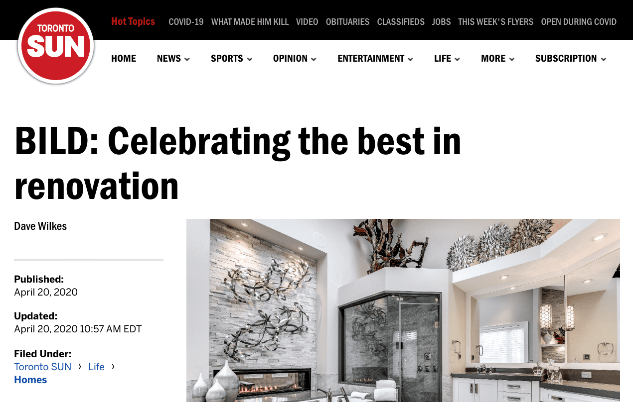 Toronto Sun - BILD Celebrating the Best in Renovation and Custom Homes ...